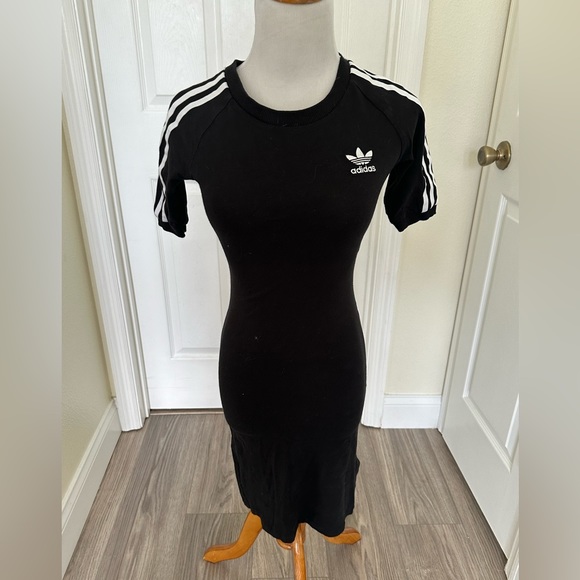 adidas | Dresses | Xs Adidas Form Fitting Black Dress | Poshmark